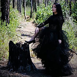 WDPL Women's Long Tulle Split Side Evening Party Skirts XXX-Large Black