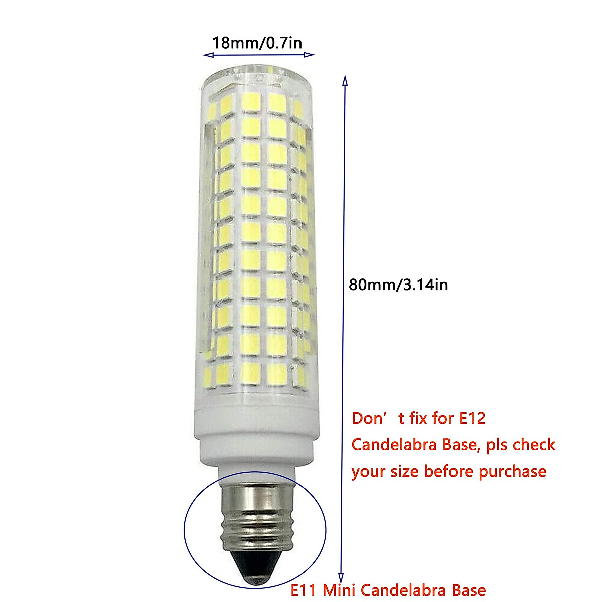 Lxcom Lighting E11 LED Corn Bulb 15W Dimmable Ceramic Candelabra Bulbs (2 Pack)- 136 LEDs 2835 SMD 1500LM Cool White 6500K 120W Equivalent T3/T4 JDE11 120V Lamp for Home Lighting