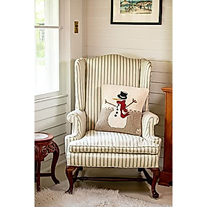 Chandler 4 Corners Artist-Designed Snowman in Stitches Hand-Hooked Wool Decorative Throw Pillow (18” x 18”) Christmas Pillow for Couches & Beds - Low Maintenance-Winter Holiday Square Home Décor