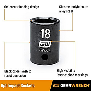 GEARWRENCH 29 Pc. 3/8" Drive 6 Pt. Impact Socket Set, Standard & Deep, Metric - 84925N