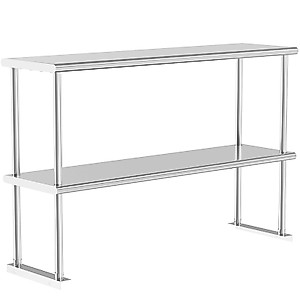 HOCCOT Stainless Steel Double Overshelf 12''x48'' Commercial Double Tier Shelf for Prep & Work Table, Adjustable Height 2 Tier Deck Shelf Load 360lb for Kitchen, Home, Restaurant and Storage Room