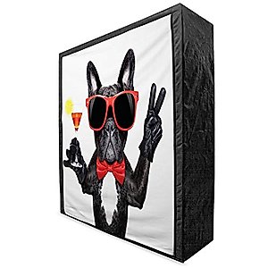 Lunarable Funny Portable Fabric Wardrobe, French Bulldog Holding Martini Cocktail Ready for The Party Nightlife Joy Print, Clothing Organizer and Storage Closet with Shelves, 59", Black Red White