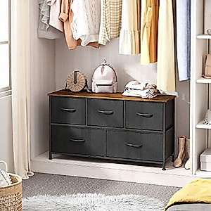 WLIVE 5-Drawer Dresser and 8-Drawer Dresser Set, Fabric Storage Tower for Bedroom, Hallway, Nursery, Closets, Tall Chest Organizer Unit with Textured Print Fabric Bins, Steel Frame, Wood Top, Easy Pul