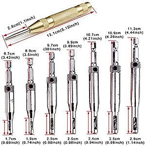 HIFROM Door Drill Bit Set with Automatic Center Punch,Doors Self Centering Hinge Tapper Core Drill Bit Set,Hole Puncher Woodworking Tools 5/64" 7/64" 9/64" 11/64" 13/64" 5mm 1/4"