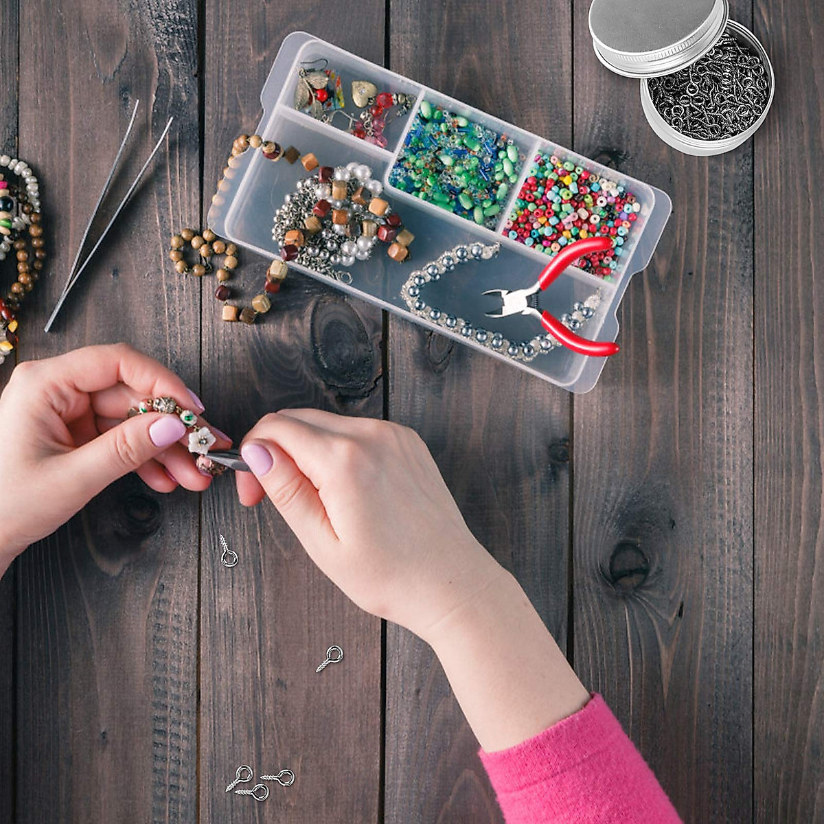 300PCS Eye Screws, Metal Screw Eye Pins Eyelet for DIY Jewelry Making Charm Bead Pieces Wood Arts Crafts Projects, Small Eye Hooks for Cork Top Bottles (10X5mm)