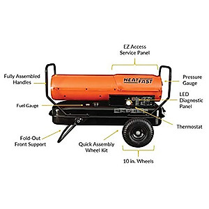 HeatFast HF215K Portable Home, Jobsite, Construction Site Forced Air Kerosene/Diesel Salamander Torpedo Space Heater with Thermostat Temperature Control, 215,000 BTU, orange