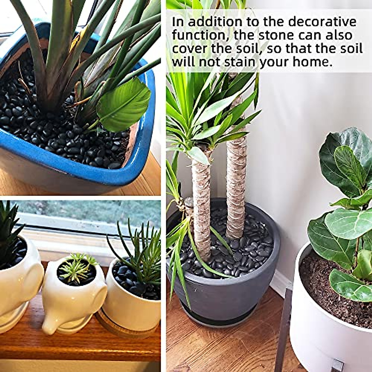 Black Pebbles for Plants 3lb Bulk Bag 1"- 1.5" Aquarium Gravel Decorative Polished Stone Natural River Rocks for Fish Tank…