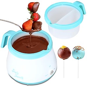 Party Desserts Candy and Chocolate Melting Pot with 2 Pots, Mini Electric Fondue Pot, Melts Candy Chocolate in a Couple of Minutes, Ideal for Cake Pops Cookies Cakes, 2.5 Cups, Aqua
