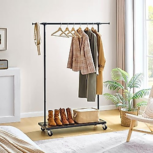 Hoctieon Extensible Clothes Rack,Heavy Duty Clothing Rack,Industrial Pipe Standard Rolling Garment Rack with Shelves,Portable Wardrobe Rack With Wheels