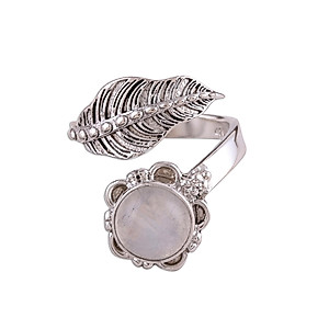 NOVICA Artisan Handmade Rainbow Moonstone Wrap Ring Leafshaped from India Sterling Silver Clear Cocktail Tree [ring Front 0.9 in L x 0.9 in W x 0.4 in H Band Width 3 mm W] ' Forever Natural'