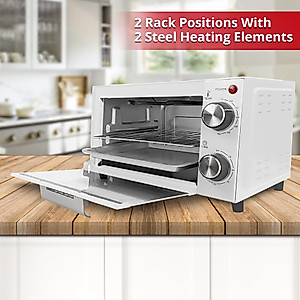 Aiwa 750W Toaster Oven 4 Slice with Baking Tray, Bake Toast Cook and Broil, Temperature Control, 60 Minute Timer Knob, Automatic Shutoff, Baking Tray and Crumb Tray Included