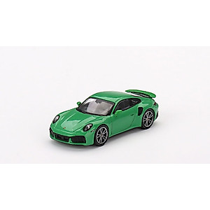 True Scale Miniatures Model Car Compatible with Porsche 911 Turbo S Python Green 1/64 Diecast Model Car MGT00525