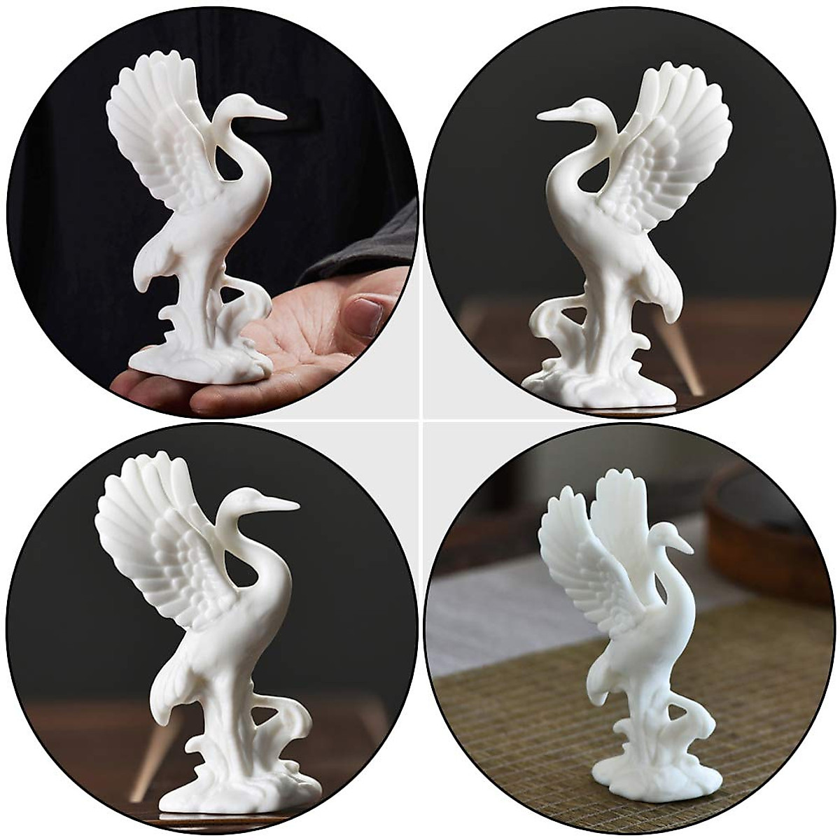 Crane Garden Statues Ceramic Crane Figurine Miniature Standing Crane Sculptures Bird Art for Centerpieces Bonsai Table Decor