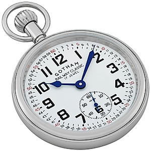 Gotham Men's Stainless Steel Mechanical Hand Wind Railroad Pocket Watch # GWC14111S