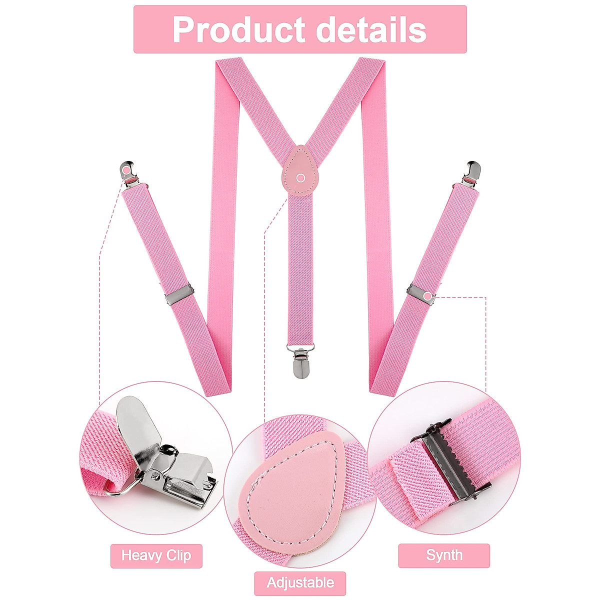 Suspender Bow Tie Set Clip On Y Shape Adjustable Braces, 80s Suspenders Shoulder Straps for Halloween Cosplay Party