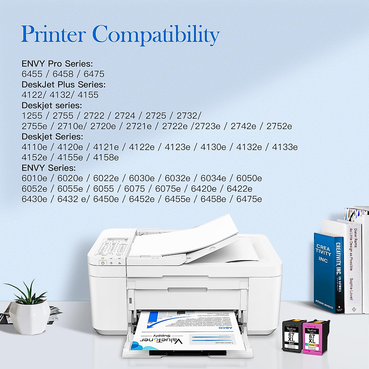 Valuetoner Supply Ink Cartridges Replacement for HP 67XL 67 XL for Envy 6055 6055e 6052 6058 6075 Envy Pro 6400 6455 6455e 6452 6458 DeskJet 1255 2732 2752 2755 2755e 4140 4155 4155e Printer 2-Pack