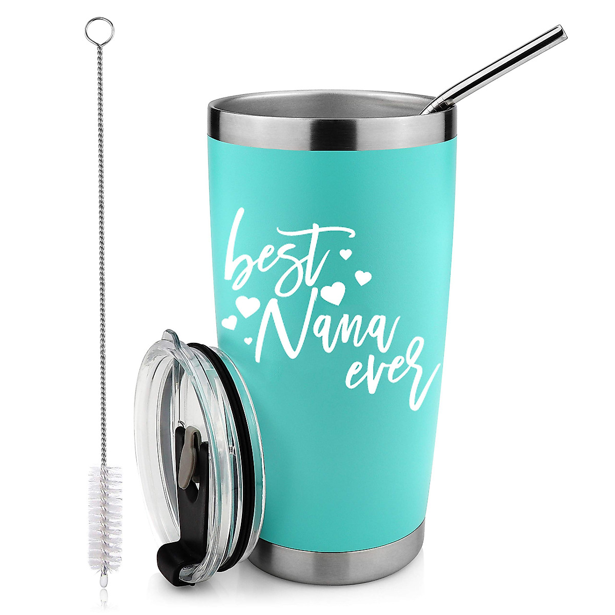Sips & Gifts Best Nana Ever- Birthday Christmas Mother's Day Gift for Nana -20 Ounce Insulated Stainless Steel Travel Tumbler With Leak Proof Lid And Metal Straw