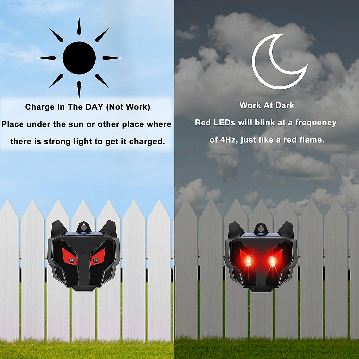 Lulu Home 4 Packs Solar Animal Repeller, Nocturnal Predator Deterrents with Red LED Flashing Lights Drive Away Raccoons, Deer, Skunks, Coyotes, Birds, Foxes from Chicken Coop Yard Farm