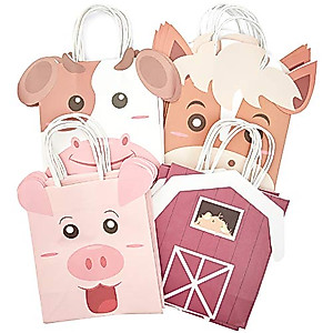 Barnyard Animal Kraft Paper Gift Bags with Handles (16 Pack)