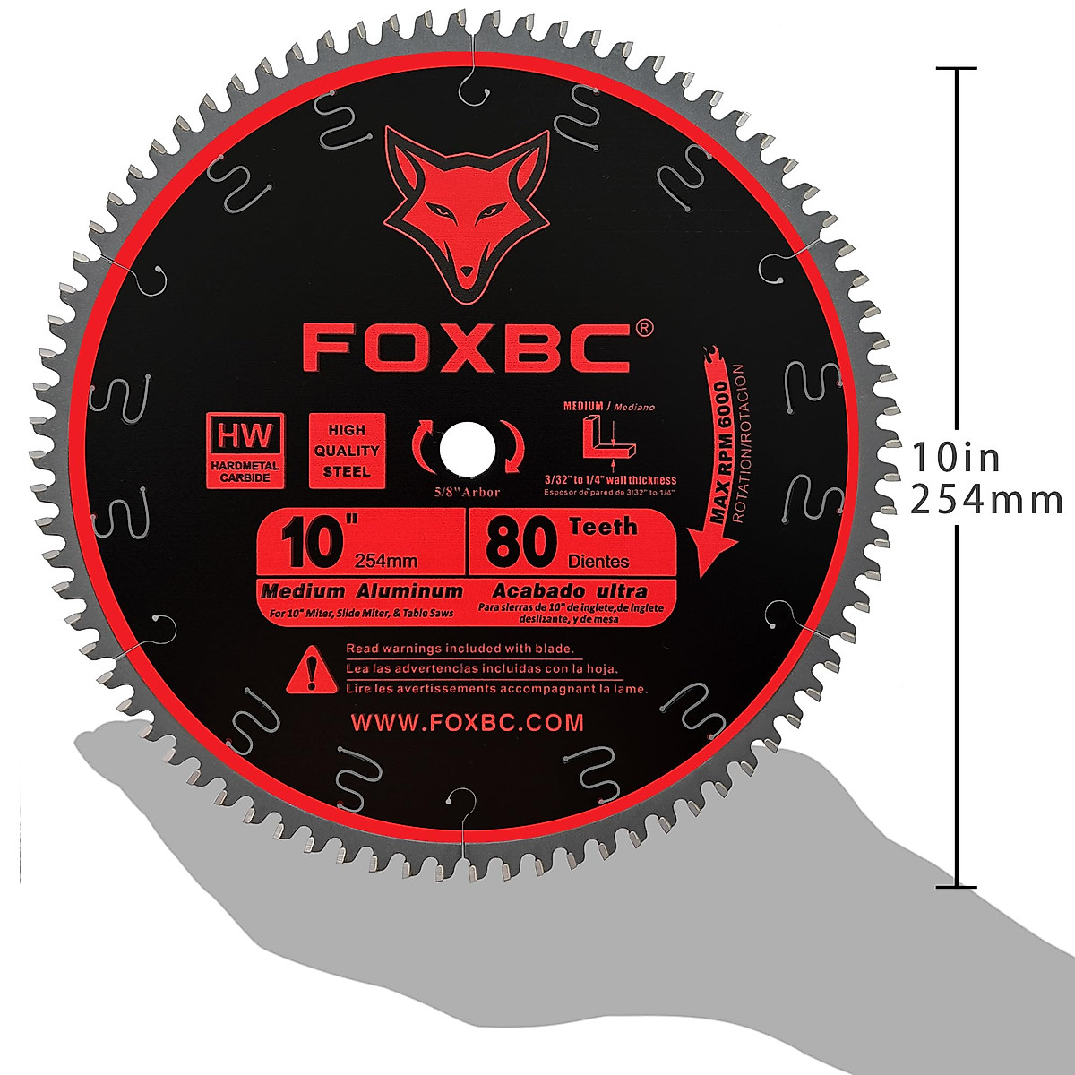 FOXBC 10-Inch Saw Blade 80-Tooth TCG for Aluminum and Non-Ferrous Metal & Plastic Cutting with 5/8-Inch Arbor