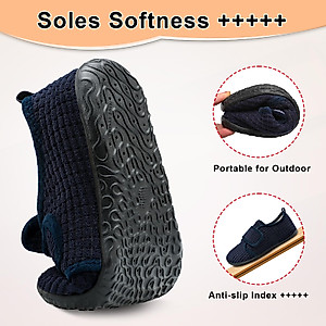 L-RUN Womens Slippers Cozy Plush Bedroom Shoes Indoor Outdoor Diabetic Shoes for Men Navy L(W:8-9, M:6-7) M US