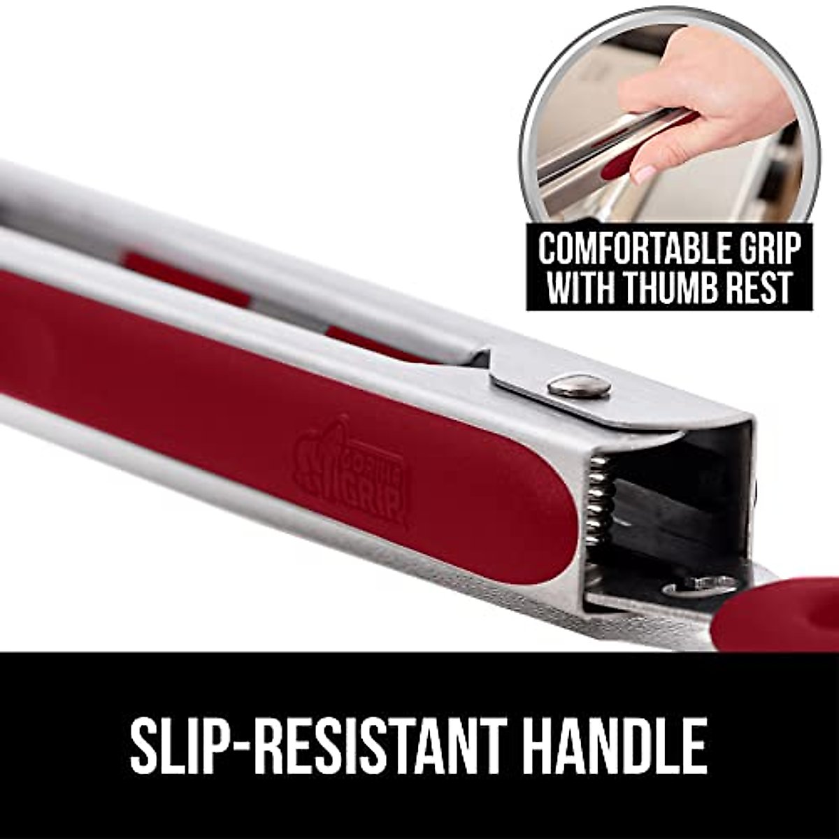 Gorilla Grip Silicone Tongs Set of 2 and Manual Can Opener, Silicone Tongs Are 9 and 12 Inch, Can Opener Includes Built in Bottle Opener, Both in Red Color, 2 Item Bundle