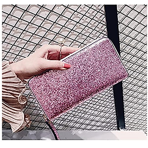 FuSi Women Sequined Wallet Casual 2-Fold Long Coin Purse (Pink), FSUS0073