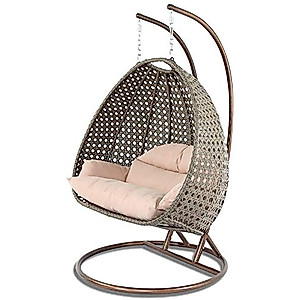 Island Gale® Luxury 2 Person Outdoor, Patio, Hanging Wicker Swing Chair ((2 Person) X-Large-Plus, Latte Rattan/Latte Cushion with Free Cover $128 Dollar Value)