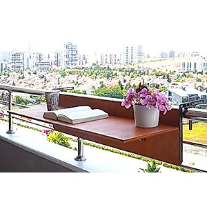 GENESIS WOODESIGN Balcony Bar Table for Railing, Folding Outdoor Deck Rail Table for Patio, Balcony Hanging Desk for Many Railings Compatible, Wooden Bar Serving Table for Porch