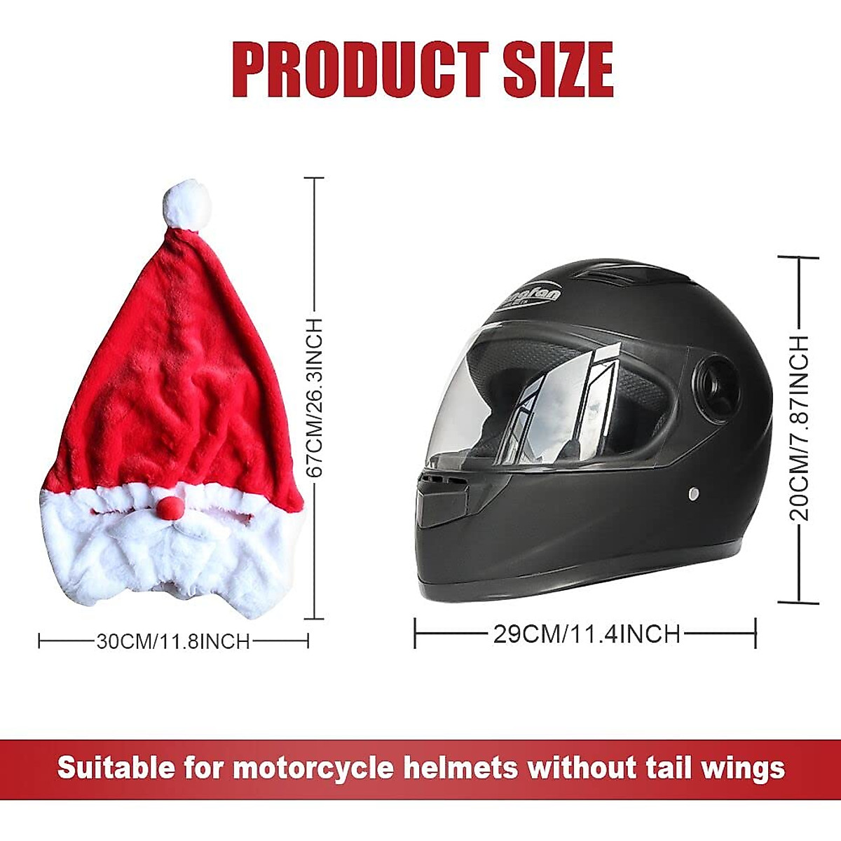 Christmas Santa Motorcycle Helmet Cover,Funny Helmet Cover Santa Claus Xmas Hat Decoration Accessories for Men(Suit for Helmets Without Tail Wings)