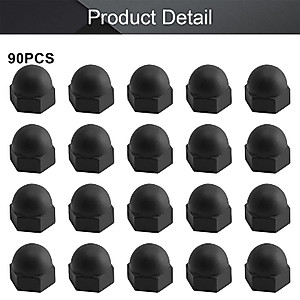 MroMax M4-0.7 Acorn Cap Nuts, 90Pcs Black Nylon Acorn Nuts, Female Thread Bolt Protection Cover, Dome Head Hex Nuts, Crown Cap Nuts for Indoor Outdoor ﻿