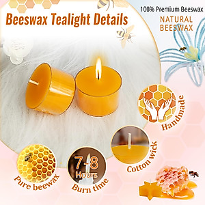 Round Shape Beeswax Tealight Candles, 24 Pack Handmade Natural Beeswax Tea Light Candles Set, Clear Cup Yellow Bees Wax Tealight 9 Hour Burn Time for Home Decor, Shabbat, Wedding, Emergency