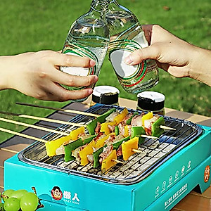 Charcoal Grill, Portable Charcoal Grill, Single Use Compact Detachable Stainless Steel Portable Barbecue Smoker Grill, Compact and Lightweigh and Portable, for Outdoor Camping Barbecue Picnic(BLU