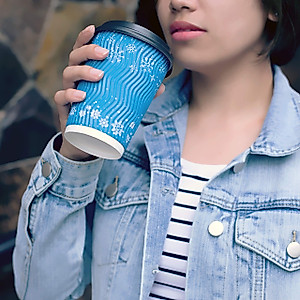 Nobleroyalcity-(NRC) Disposable Coffee Cups with Lids 12 oz - Extra Thick Insulated Disposable Coffee Cups - Recyclable To Go Cups for Hot/Cold Liquids with Leak-Proof Lids and Corrugated - 50 Sets