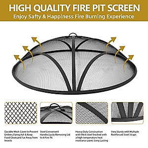 WeCooper 32In Reinforced Steel Round Fire Pit Screen Cover,Outdoor Patio FirePit Spark Screens,Heavy Duty Steel Mesh Fire Pit Ember Lid with Handle…