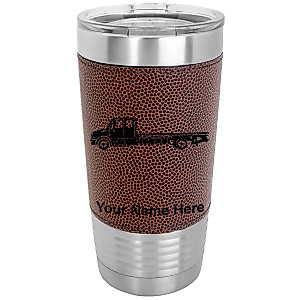 LaserGram 20oz Vacuum Insulated Tumbler Mug, Flat Bed Tow Truck, Personalized Engraving Included (Faux Leather, Football Style)