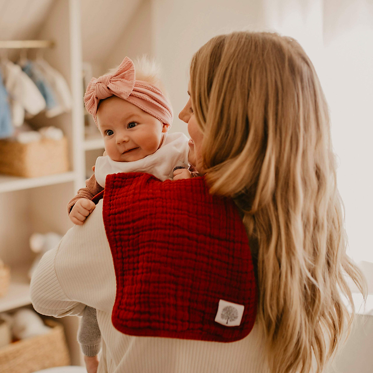 Parker Baby Muslin Burp Cloths | 100% Cotton Burping Clothes, Newborn Essential | Must-Have Baby Registry, Modern and Trendy Colors | 20"x11" Large Baby Burp Cloths, 4-Pack Rose