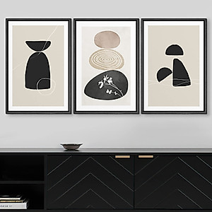 wall26 Framed Canvas Print Wall Art Set Geometric Mid-Century Polygons Graffiti & Street Art Abstract Illustrations Modern Art Decorative Zen for Living Room, Bedroom, Office - 16"x24"x3 Black