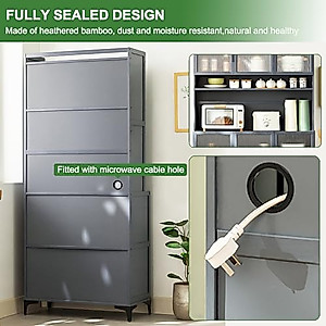 NENAGGE Kitchen Pantry Storage Cabinet, 69" Freestanding Microwave Cupboard with Double Doors ＆ Acrylic Translucent Window, Buffet with Hutch for Living Room, Dining Room,176×116cm/69×46in