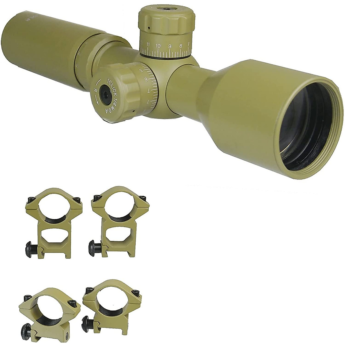 DB TAC INC Tan Color 3-9x42 Wide Angle Long Eye Relief Scout Scope with Extra Low Profile Weaver Scope Rings, Tan Dark Earth Anodized