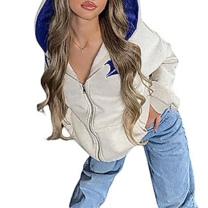 Womens Y2k Skeleton Zip Up Hoodies Rhinestone Graphic Oversized Pullovers Sweatshirt Goth jacket with Pockets(A-gray blue,L)