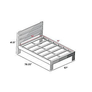 Max & Lily Modern Farmhouse Platform Bed with Plank Headboard, Full, Driftwood