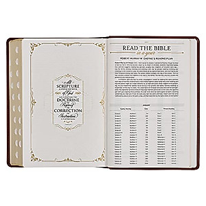 KJV Study Bible, Large Print Faux Leather - Thumb Index, King James Version Holy Bible, Art Nouveau Framed Saddle Tan