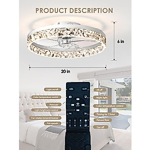 DAFOLOGIA Low Profile Ceiling Fans with Lights and Remote, Stylish 19.7 inches Dimmable Flush Mount Ceiling Fan, Enhancing Room Decor, Stepless Color Temperature Change, and 6 Speeds - White