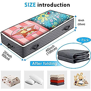 Under Bed Storage Bag, Under Bed Storage Containers with Reinforced Handles, Underbed Storage with Transparent Window for Easy Identification, Set of 2 Storage Bag Organizer for Clothes, Blankets and Shoes, Gray