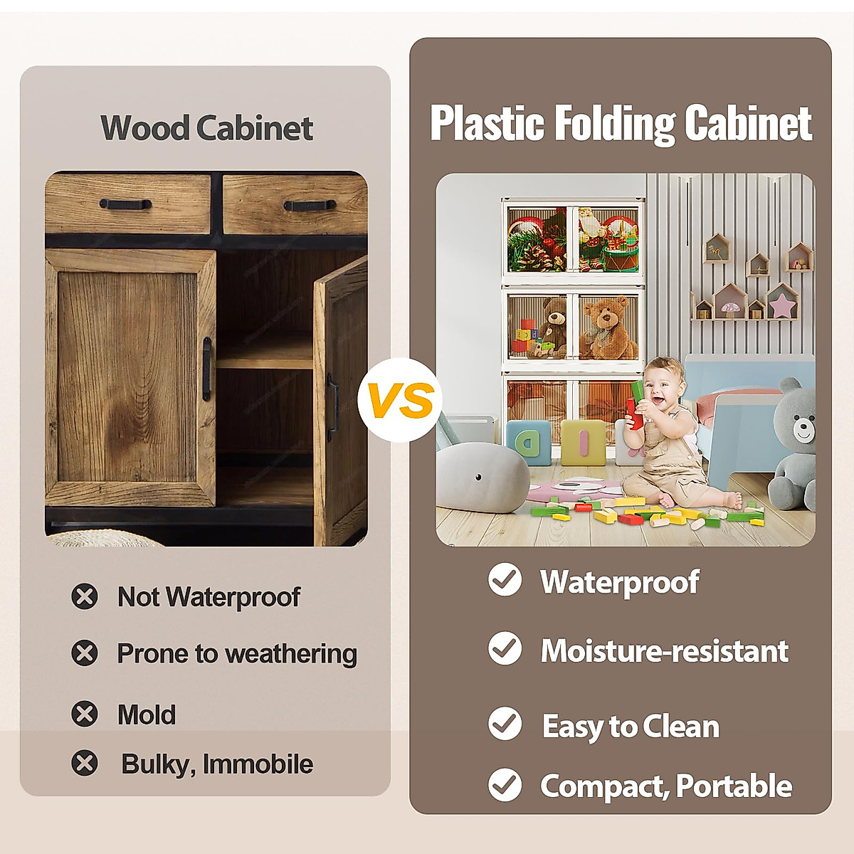 YARWAYER Closet Organizers and Storage - Foldable Storage Cabinet with Lids and Wheels Large Stackable Plastic Storage Bins with Safety Latching Doors Storage Boxes for Home,Toys,3 Pack