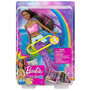 Barbie Dreamtopia Sparkle Lights Mermaid Doll with Swimming Motion and Underwater Light Shows, Approx 12-inch with Pink-Streaked Brunette Hair, Gift for 3 to 7 Year Olds