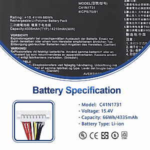 ANTIEE C41N1731 Laptop Battery Replacement for Asus ROG Strix Scar II GL504 GL504GW GL504GS GL504GM GL504GV G515 G515GV G515GW G715GV G715GW GL504GW-DS74 Series C41PNC5 4CIP5/70/81 15.4V 66Wh
