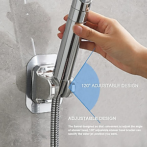 Shower Head Holder Adhesive Adjustable Handheld Shower Wand Holder No Drilling Wall Mount Bracket (Silver) (Shower Head Holder)