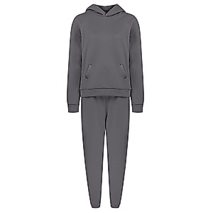 FUJATXIA Loungewear Sets for Women 2 Piece-Women's Sweatsuit Set 2 Piece Long Sleeve Hoodie and Sweatpants Sport (Grey, S)